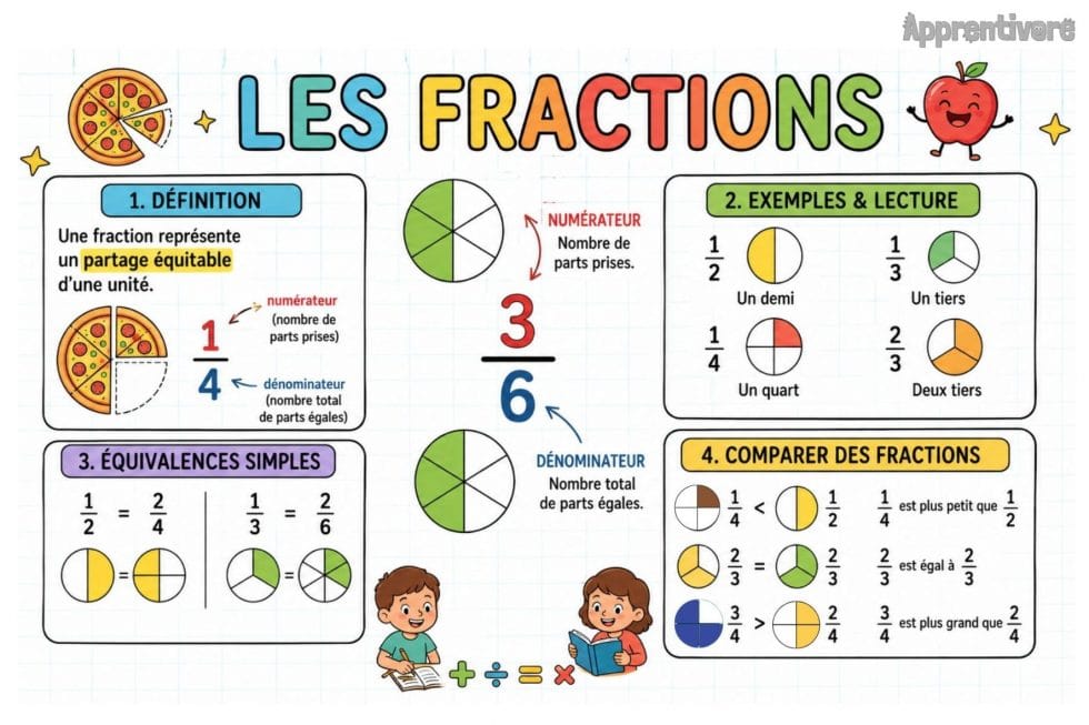Les Fractions : Leçon complète CM1, CM2, 6ème (+ exercices)